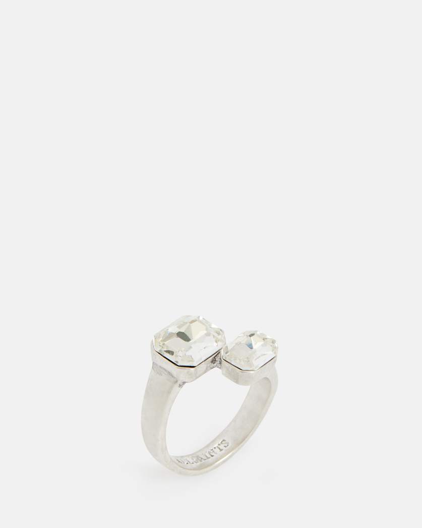 Estela Silver Tone Double Gemstone Ring WARM SILVER | ALLSAINTS US